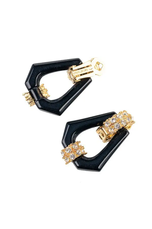 KENNETH JAY LANE Tone Crystal Hexagon Drop Clip On Earrings