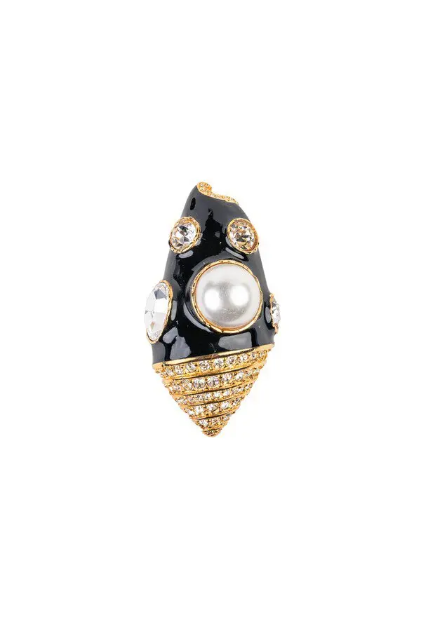 KENNETH JAY LANE Enamel Shell Pin - Black