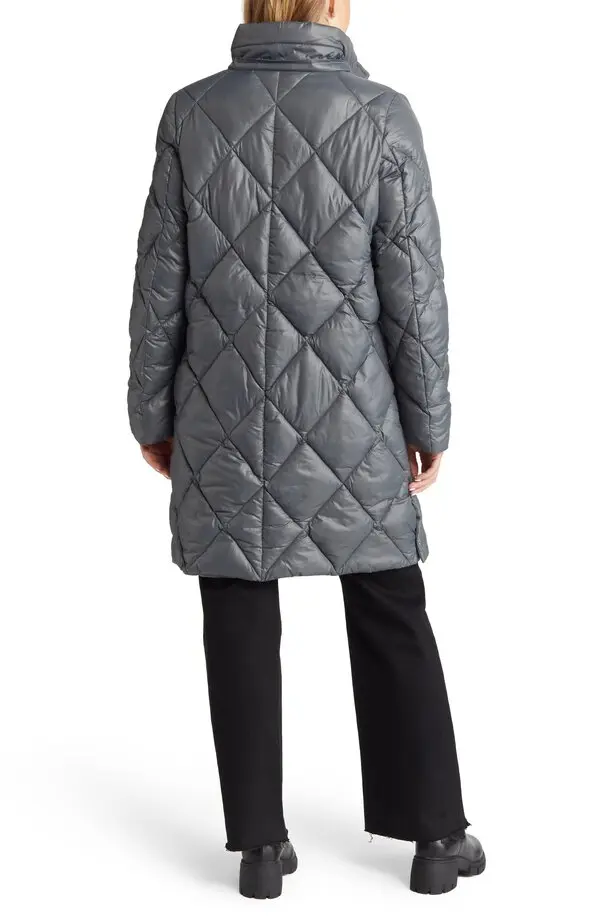 Sam Edelman Longline Hooded Quilted Puffer Jacket - Grey