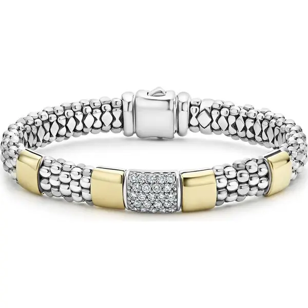 Lagos Signature Caviar Diamond Rope Bracelet - Silver Gold Diamond