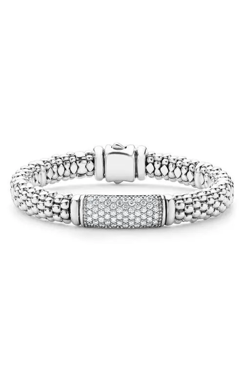 Lagos Signature Caviar Pavé Diamond Rope Bracelet - Silver Diamond