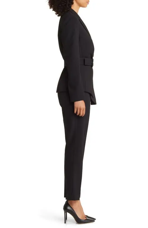 TAHARI ASL Peak Lapel Belted Blazer And Pants Set - Black