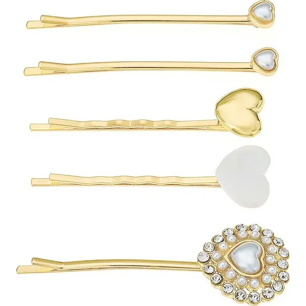 Ettika Crystal And Imitation Pearl Hair Pin Set - Gold