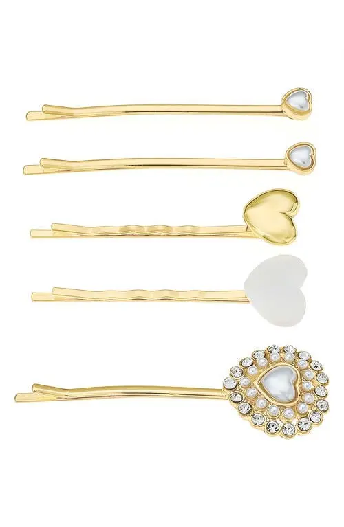 Ettika Crystal And Imitation Pearl Hair Pin Set - Gold
