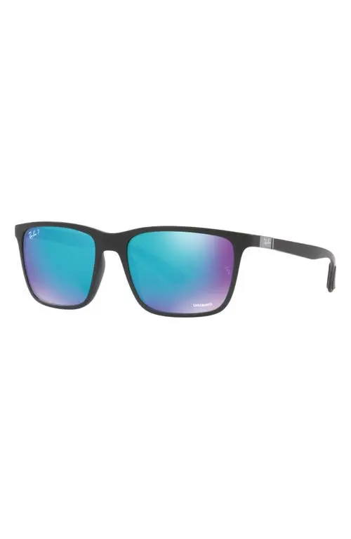 Ray-ban 58mm Mirrored Polarized Rectangle Sunglasses - Matte Black