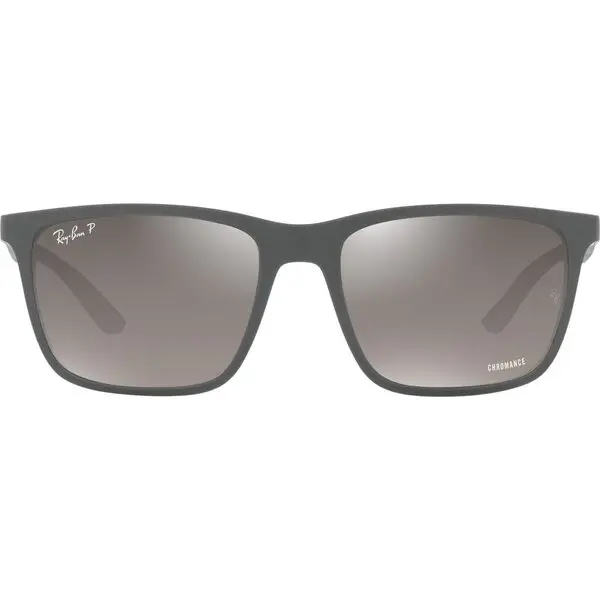Ray-ban 58mm Mirrored Polarized Rectangle Sunglasses - Matte Grey