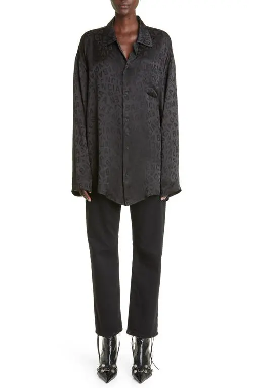 Balenciaga Logo Jacquard Silk Button-up Blouse