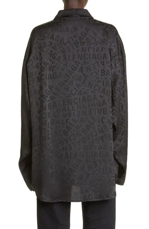 Balenciaga Logo Jacquard Silk Button-up Blouse