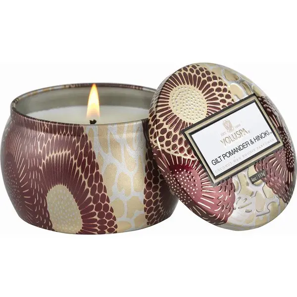 Voluspa Gilt Pomander & Hinoki Mini Tin Candle - Gilt Pom/hinoki