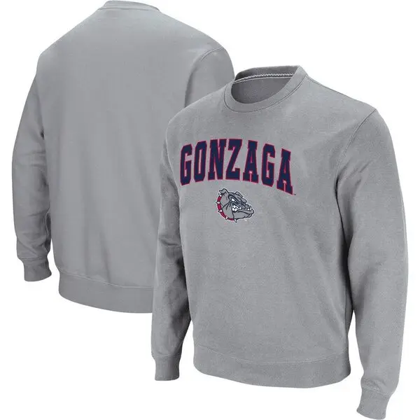 COLOSSEUM Gonzaga Bulldogs Arch & Logo Tackle Twill Pullover Sweatshirt - Heather Gray