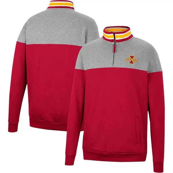 COLOSSEUM Heathered Gray/ Iowa State Cyclones Be The Ball Quarter-zip Top - Cardinal