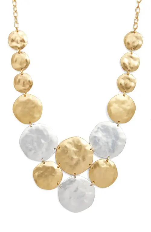 KARINE SULTAN Hammered Circle Statement Bib Necklace - Mixed Metals