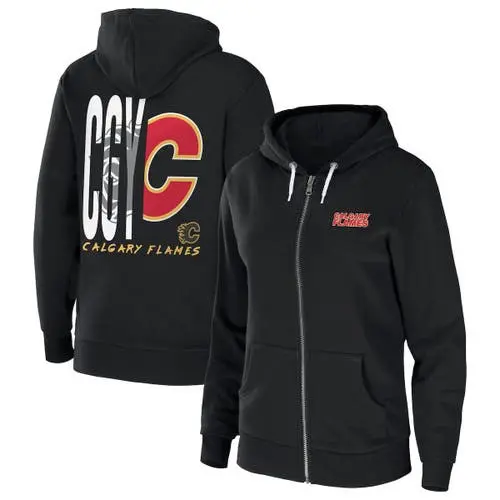 WEAR BY ERIN ANDREWS Calgary Flames Sponge Fleece Full-zip Hoodie - Black