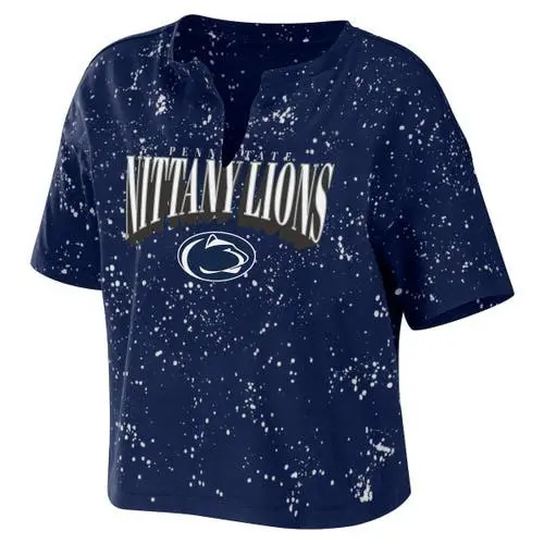WEAR BY ERIN ANDREWS Penn State Nittany Lions Bleach Wash Splatter Cropped Notch Neck T-shirt - Gray