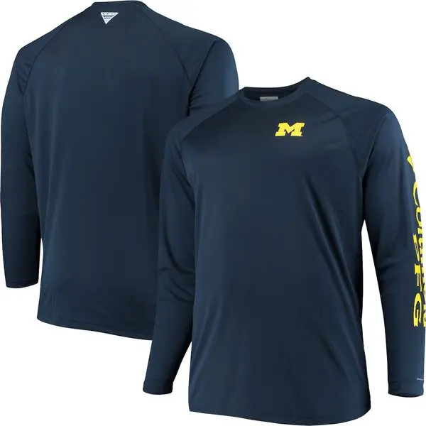 Columbia Michigan Wolverines Big & Tall Terminal Tackle Long Sleeve Omni-shade T-shirt - Navy