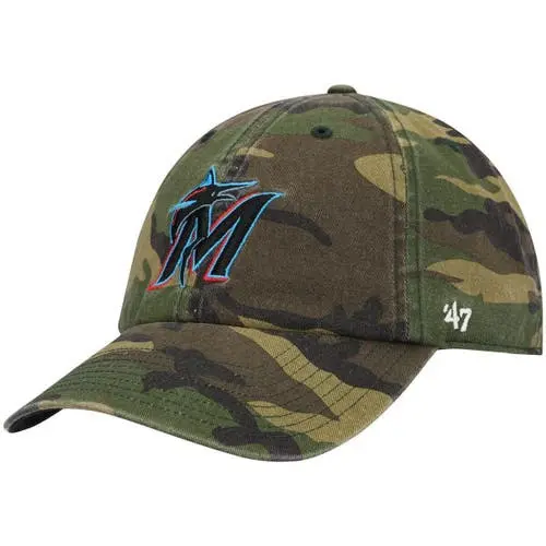 '47 Miami Marlins Team Clean Up Adjustable Hat - Camo