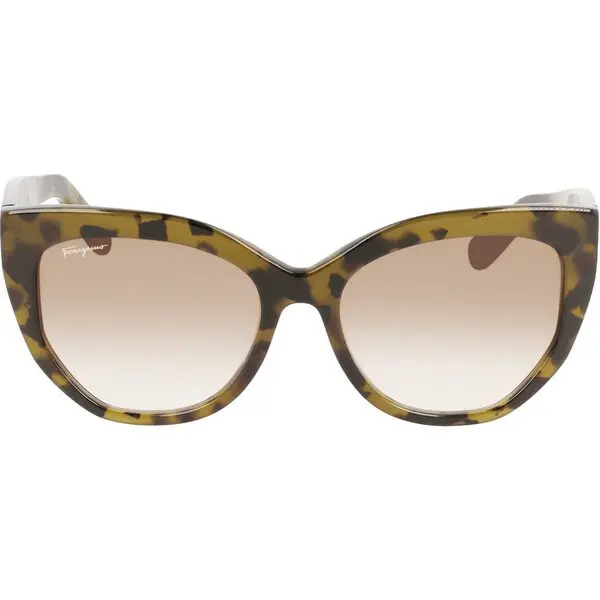 FERRAGAMO 56mm Gradient Cat Eye Sunglasses - Tortoise Green
