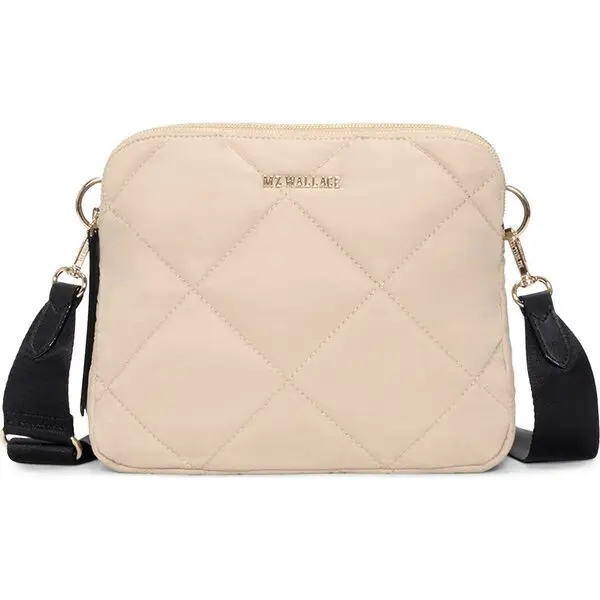 Mz Wallace Bowery Quilted Nylon Crossbody Bag - Buff/black