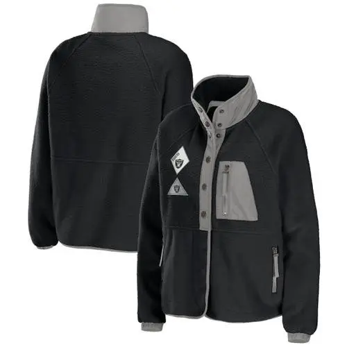 WEAR BY ERIN ANDREWS Las Vegas Raiders Polar Fleece Raglan Full-snap Jacket - Black