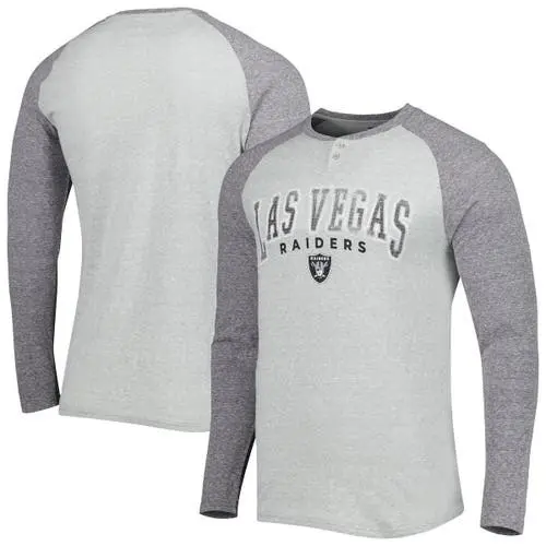 CONCEPTS SPORT Heather Las Vegas Raiders Ledger Raglan Long Sleeve Henley T-shirt - Gray