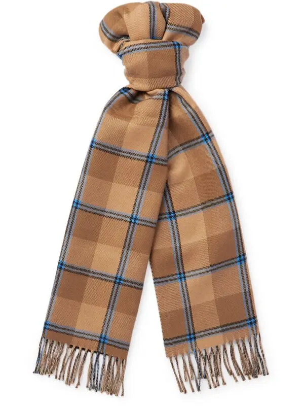 Gucci Fringed Logo-jacquard And Checked Wool Scarf