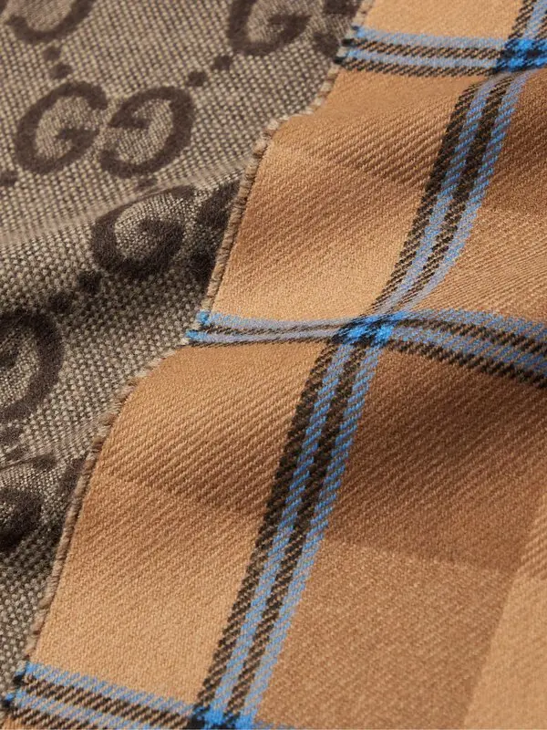 Gucci Fringed Logo-jacquard And Checked Wool Scarf