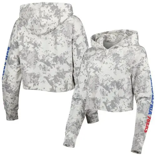 LUSSO White Philadelphia 76ers Maia Tri-blend Cropped Quarter-zip Top - Gray