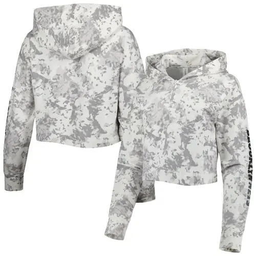 LUSSO White Brooklyn Nets Maia Tri-blend Cropped Quarter-zip Top - Gray