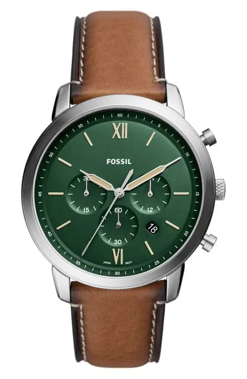 Fossil Neutra Chronograph Leather Strap Watch - Silver/ Brown