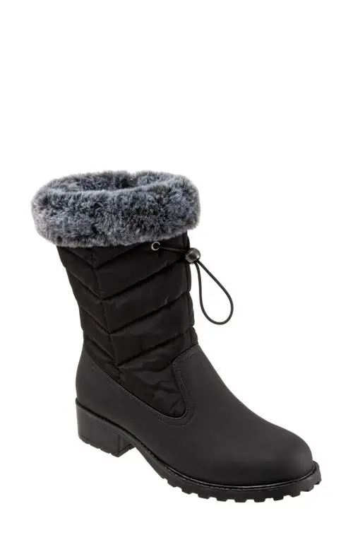 Trotters Bryce Faux Fur Trim Winter Boot - Black