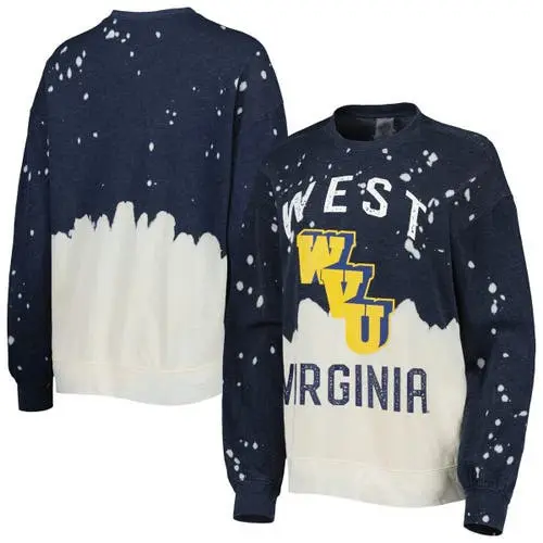 GAMEDAY COUTURE West Virginia Mountaineers Twice As Nice Faded Dip-dye Pullover Sweatshirt - Navy