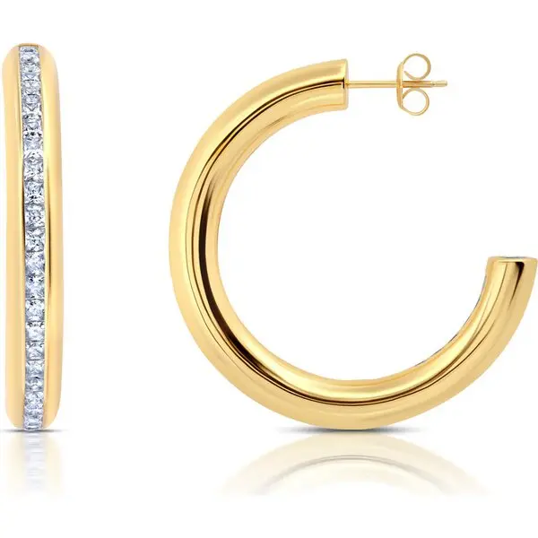 CRISLU Princess Cut Cubic Zirconia Hoop Earrings - Gold