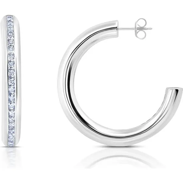 CRISLU Princess Cut Cubic Zirconia Hoop Earrings - Platinum