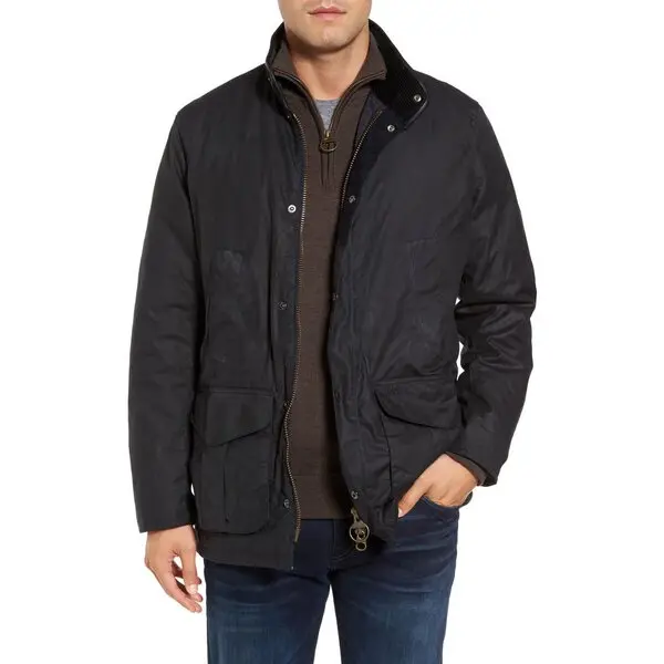 Barbour Hereford Waxed Cotton Jacket - Navy