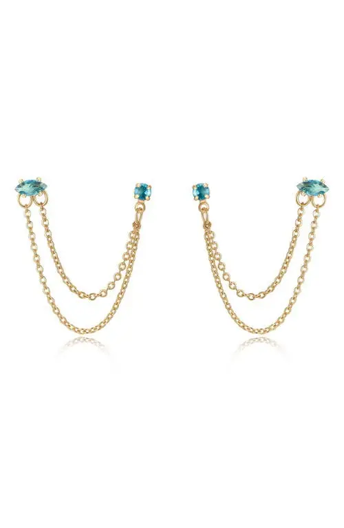 Ettika Double Piercing Chain Drop Earrings - Aqua