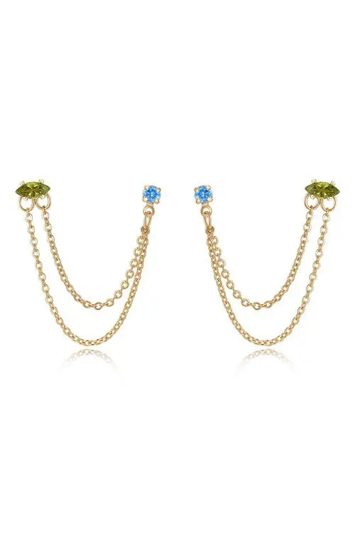 Ettika Double Piercing Chain Drop Earrings - Blue