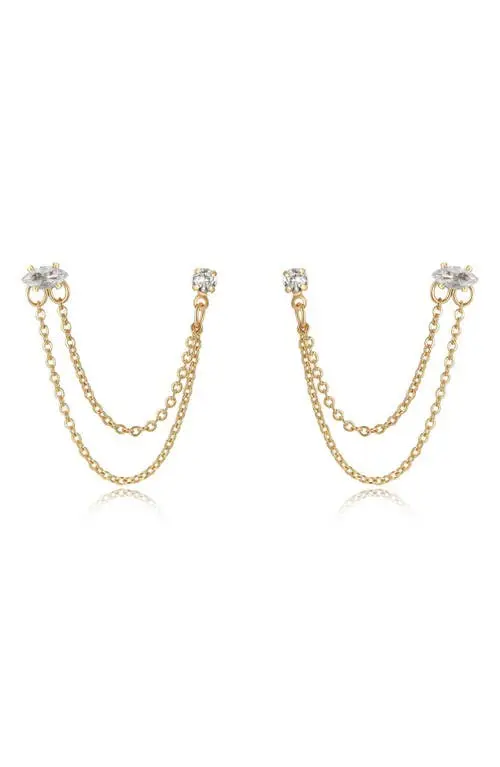 Ettika Double Piercing Chain Drop Earrings - Gold