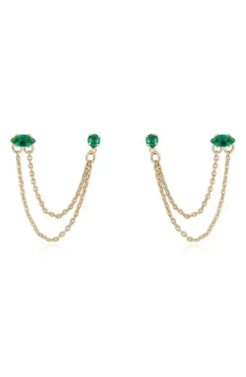 Ettika Double Piercing Chain Drop Earrings - Green