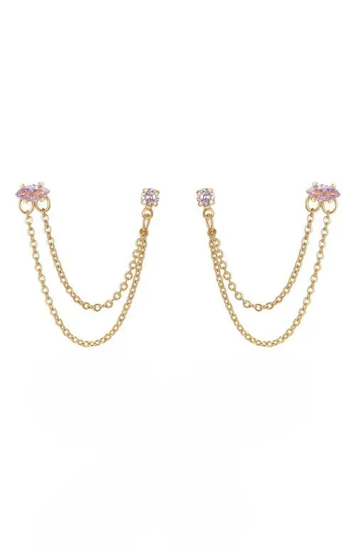 Ettika Double Piercing Chain Drop Earrings - Light Pink