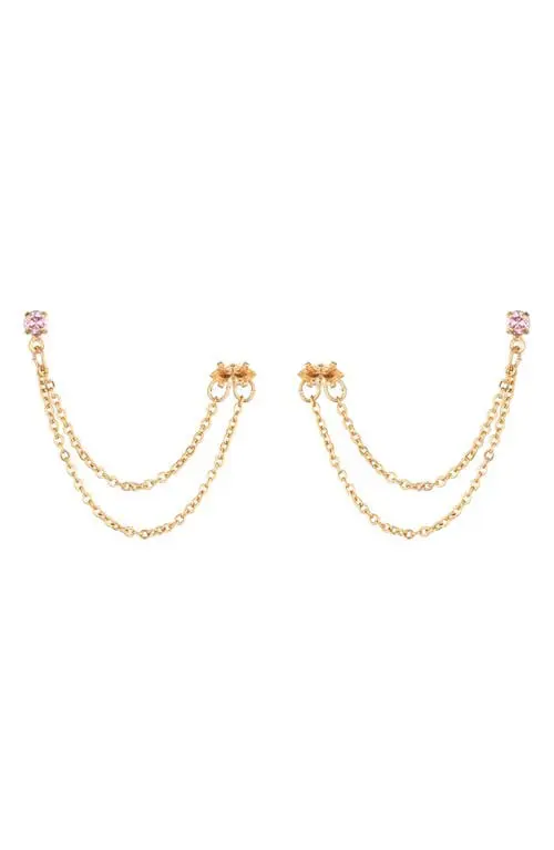 Ettika Double Piercing Chain Drop Earrings - Pink
