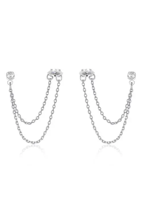 Ettika Double Piercing Chain Drop Earrings - Silver