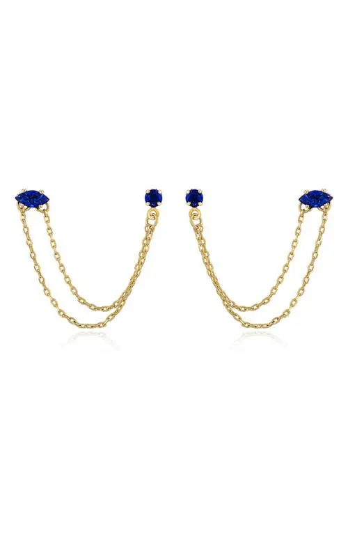 Ettika Double Piercing Chain Drop Earrings - Tanzanite