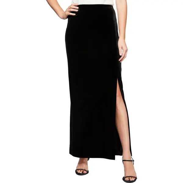 Alex Evenings Side Slit Velvet Maxi Skirt
