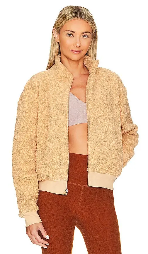 Beyond Yoga Brave The Elements Sherpa Bomber In Tan