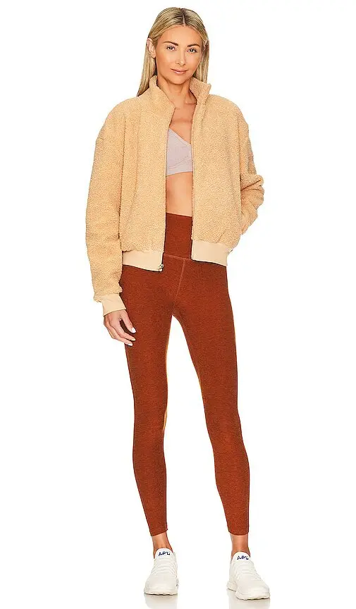 Beyond Yoga Brave The Elements Sherpa Bomber In Tan