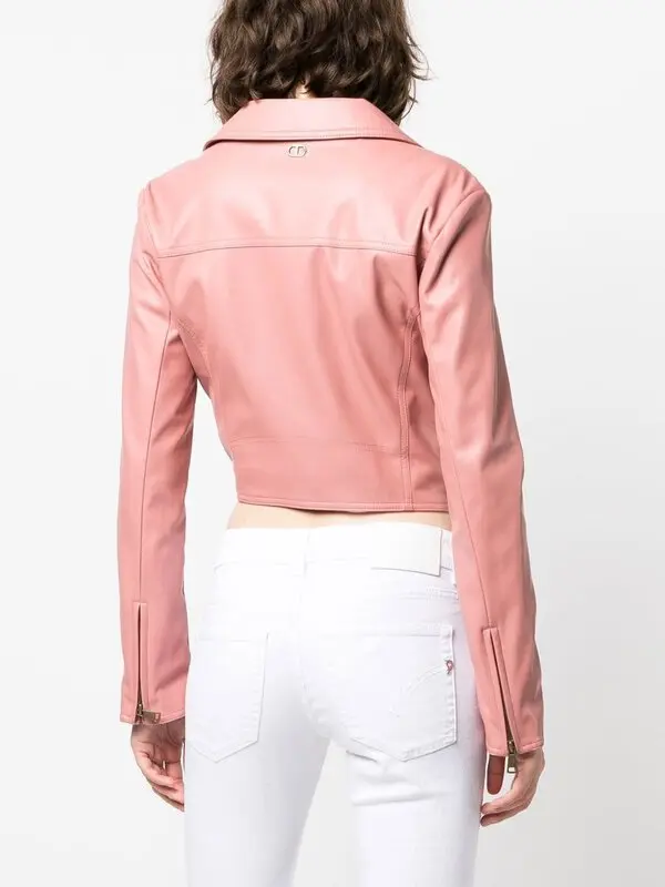 TWINSET Off-centre Zip Fastening Biker Jacket - Pink