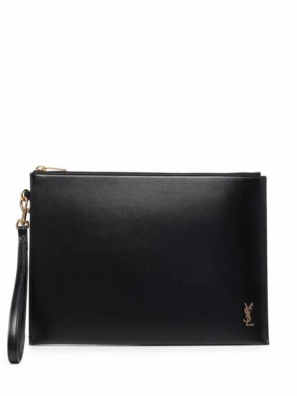 Saint Laurent Monogram Leather Clutch - Black