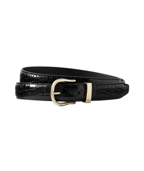 NILI LOTAN Louise Croc-effect Belt - Black