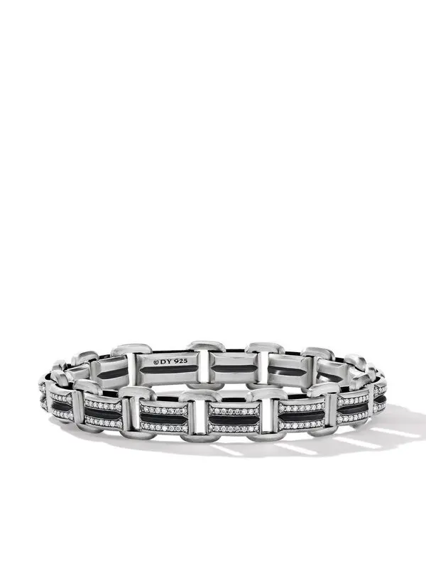 David Yurman Sterling Diamond Deco Bevelled Link Bracelet - Silver