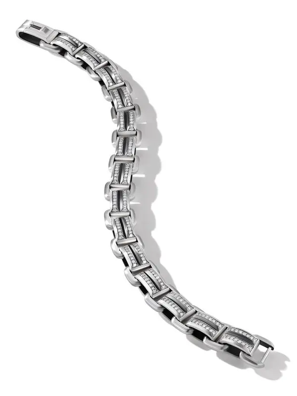 David Yurman Sterling Diamond Deco Bevelled Link Bracelet - Silver